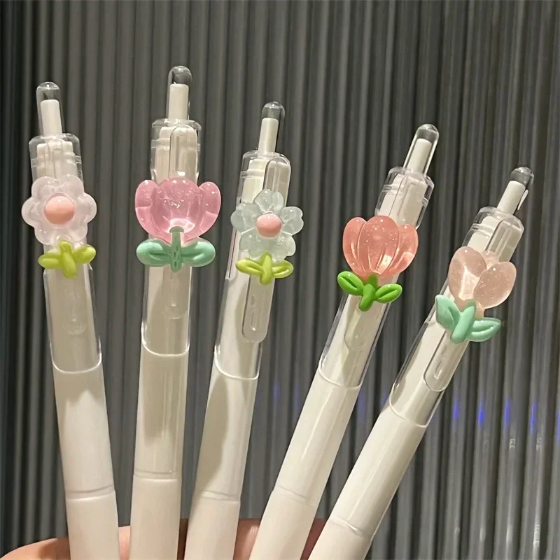 New-2PCS-Cute-Flower-Gel-Pens-Quick-Drying-Black-Ink-Aesthetic-Kawaii ...