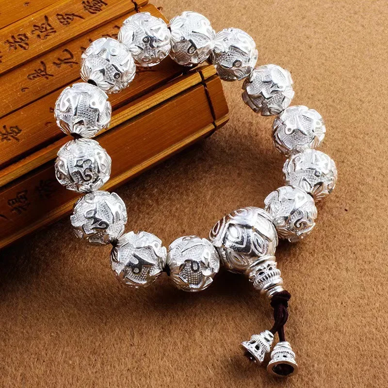 999 Sterling Silver Buddha Bead Men's and women's Bracelets Six ...