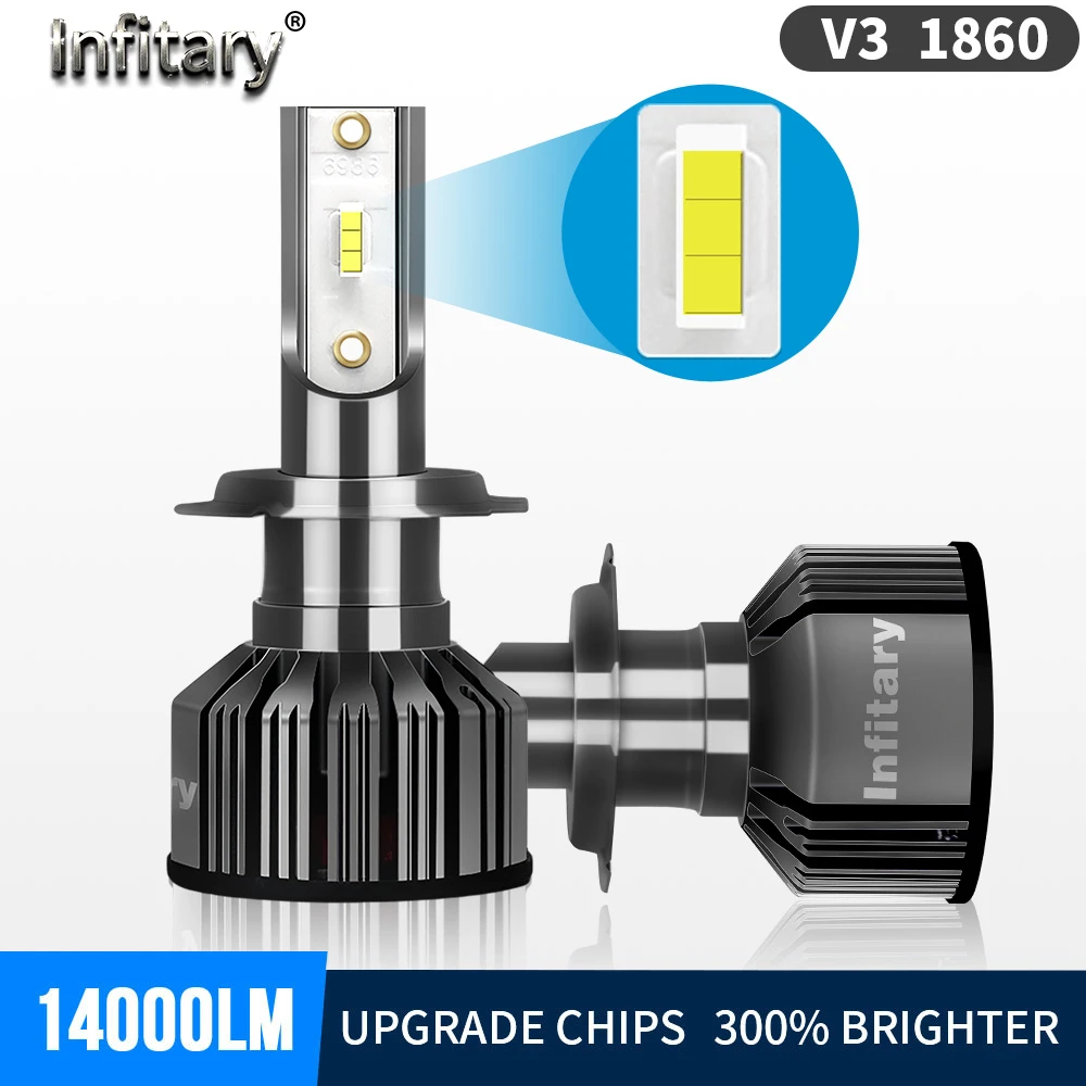 Infitary H4 H7 Led Car Headlight Bulbs Zes Chips 14000lm 6500k 4500k H1 ...