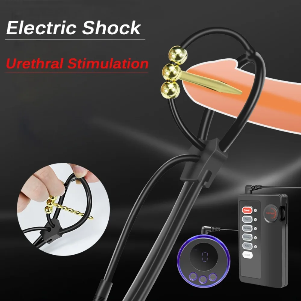 Electric-Shock-Urethral-Stimulator-Penis-Plug-with-Adjustable-Ring-Male-Masturbator-Urethra ...