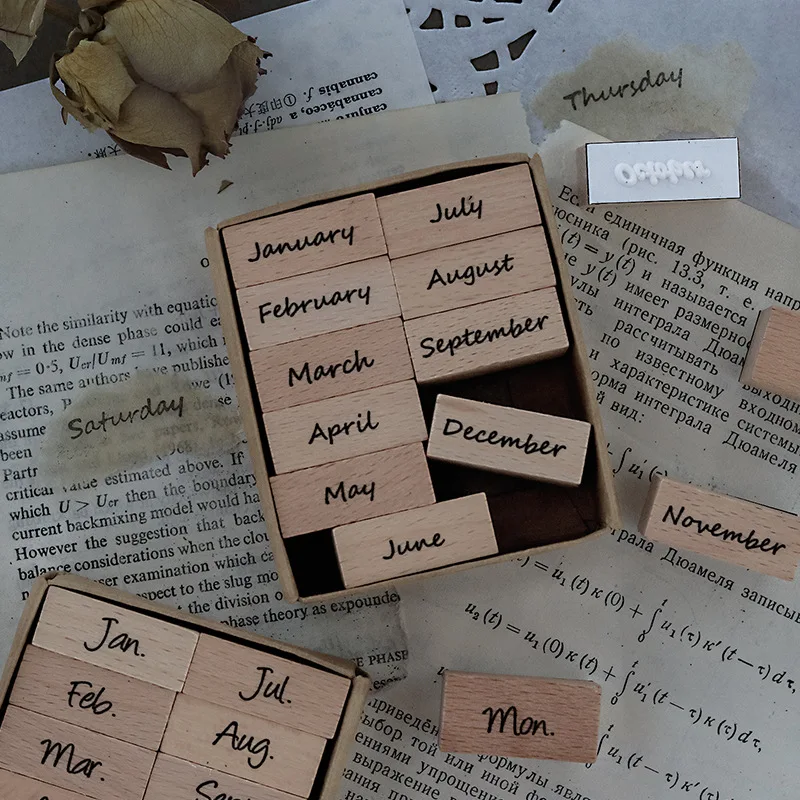 Wood Stamp Number Week Month | Wooden Self Inking Stamps | Wooden ...