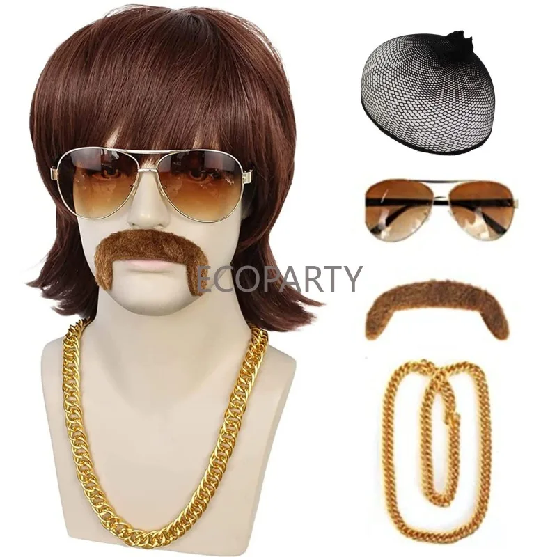 Men-s-Black-Short-Curly-Synthetic-Cosplay-Wig-Honey-Gold-Brown-70s ...