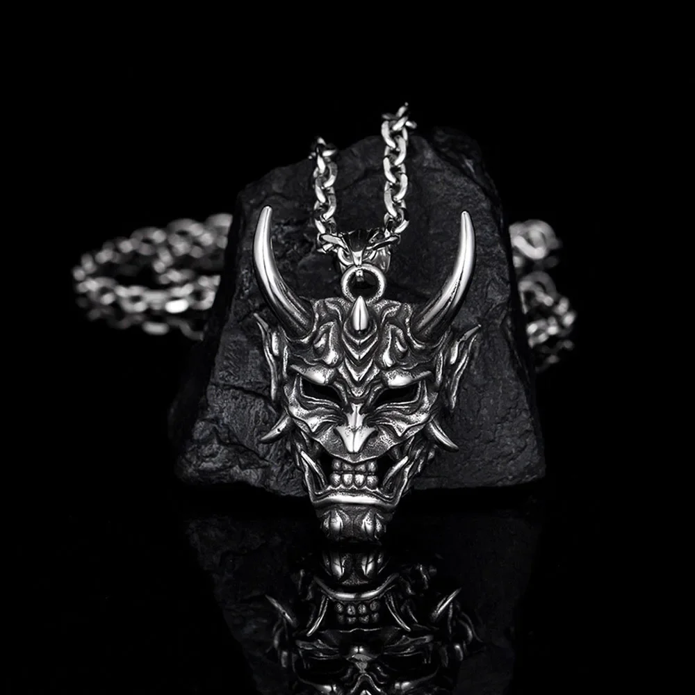 Gothic-Stainless-Steel-Devil-Prajna-Mask-Pendant-Necklace-Punk-Hip-Hop ...