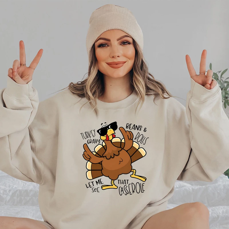 Womens-Thanksgiving-Sweatshirt-Turkey-Gravy-Beans-and-Rolls-Fall-Gift ...