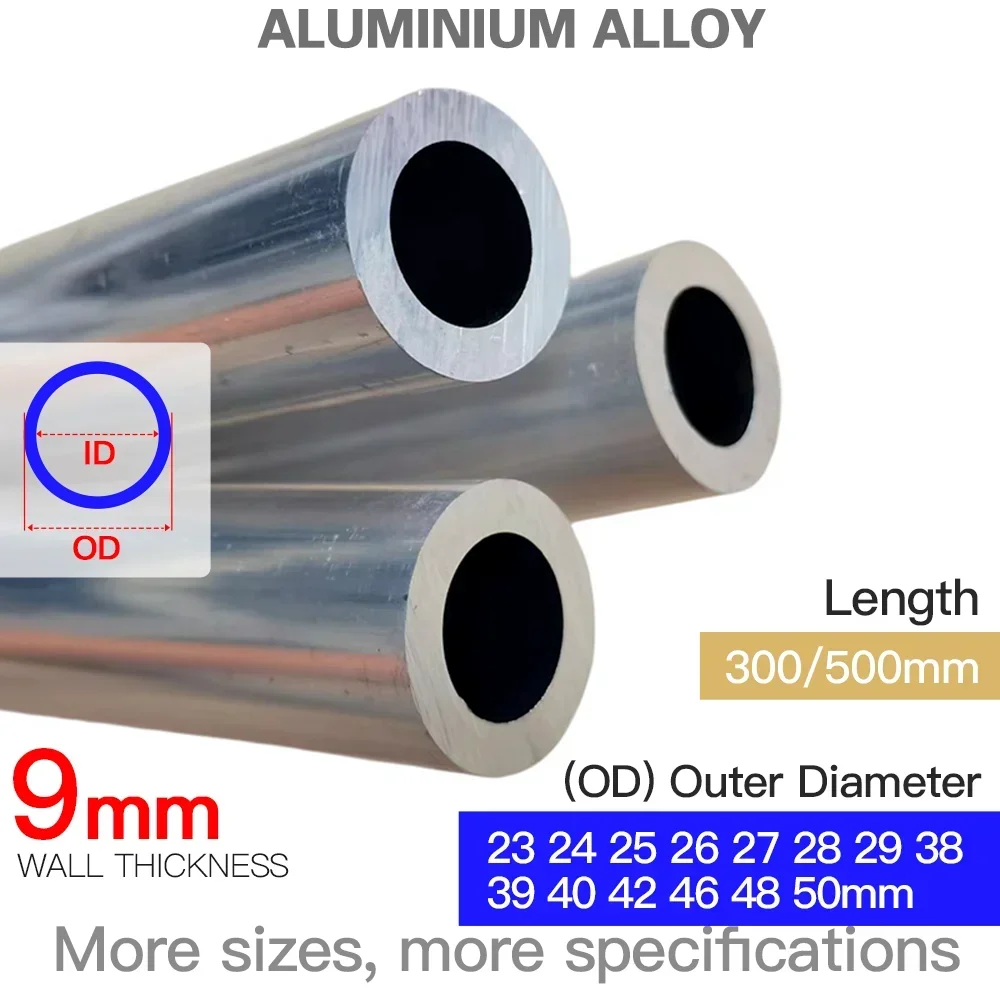 Aluminium-Pipe-9mm-Thickness-23-50mm-OD-Straight-300mm-500mm-Long-Round ...