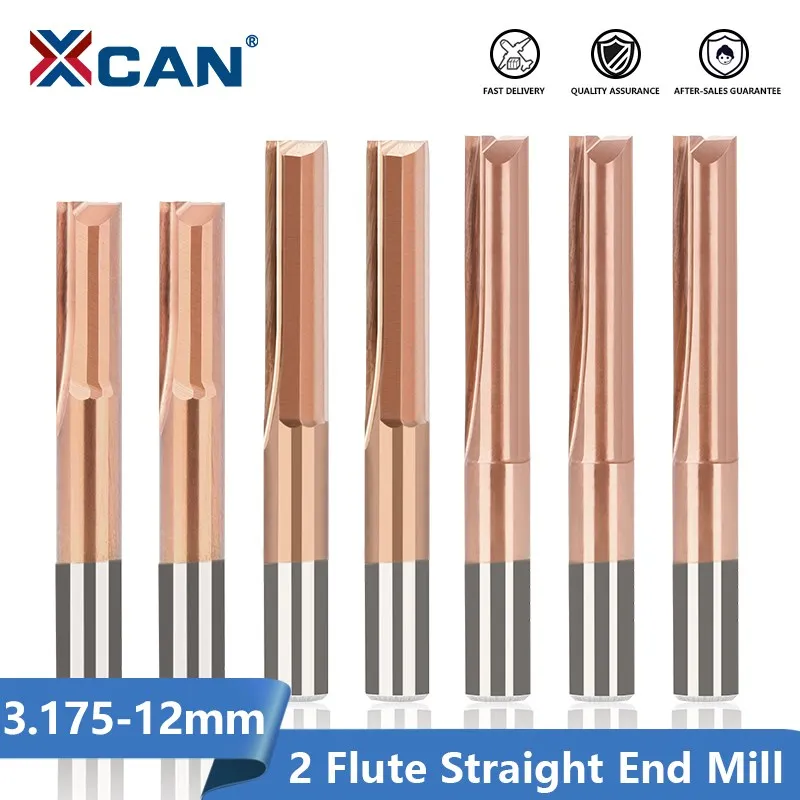 XCAN Straight Milling Cutter 3.175-12mm 2 Flute Milling Bit TiCN Coated ...