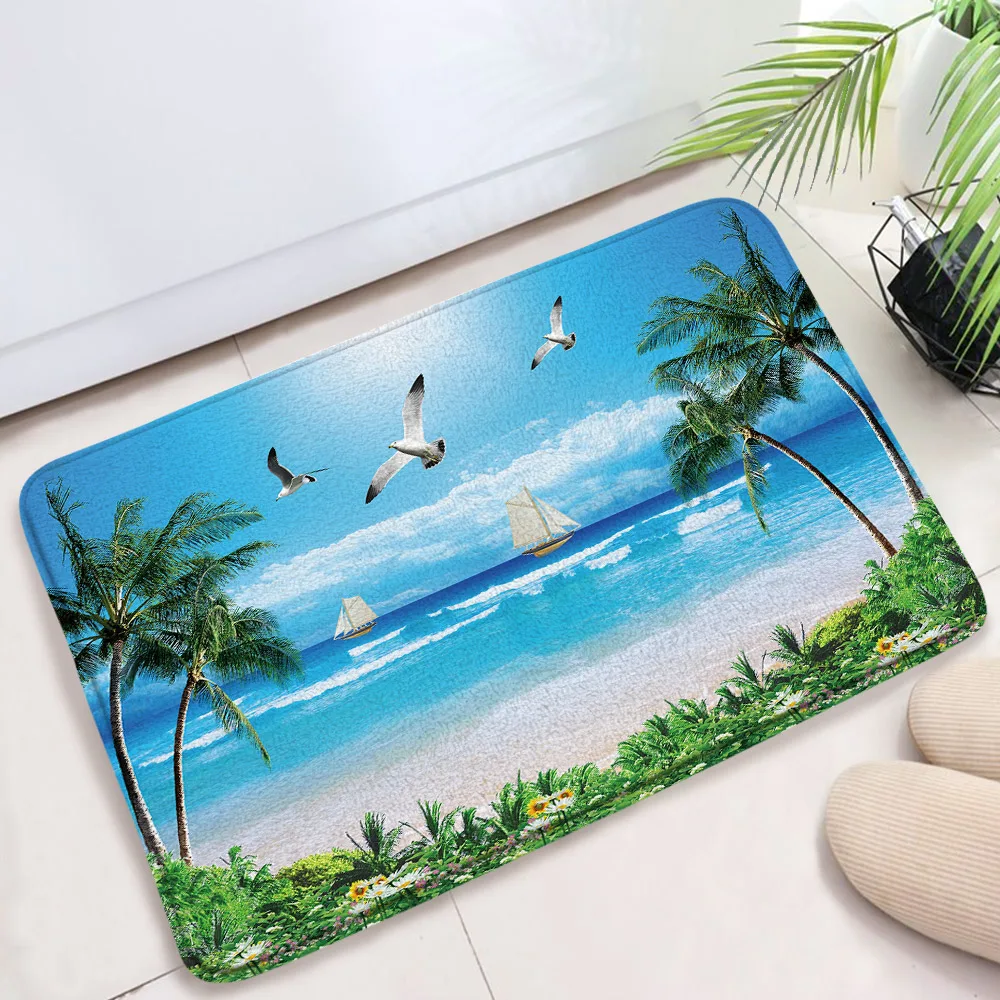 Beach-Ocean-Bath-Mat-Set-Starfish-Conch-Starfish-Sea-Waves-Nature ...