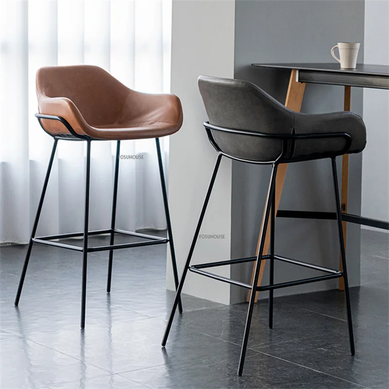 Metal-High-Backrest-Bar-Stools-Retro-Nordic-Leather-Minimalist-Dining ...
