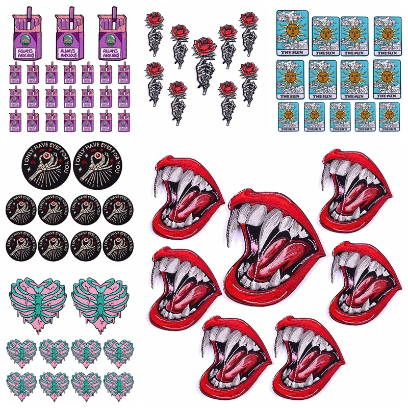10PCS-Lots-Horror-Punk-Skull-Patch-Tarot-Patch-For-Clothing-Embroidered ...