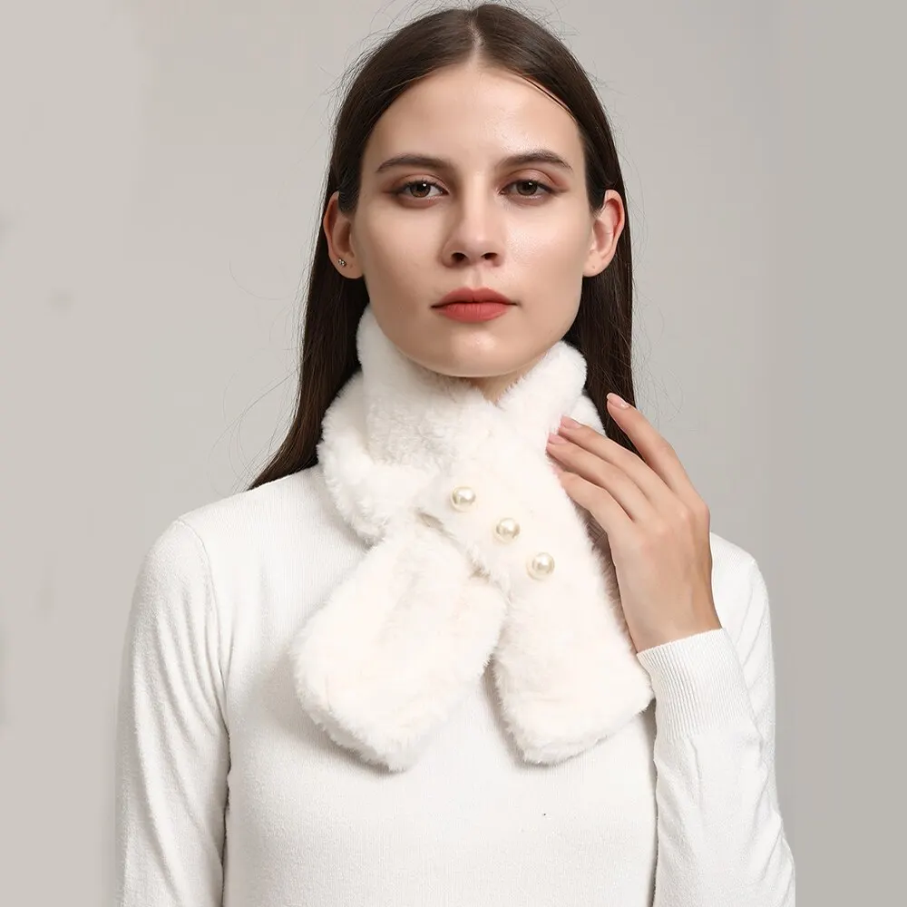 Faux Rabbit Fur Scarf Winter Warm Neckerchief Women Pearl Solid Color ...