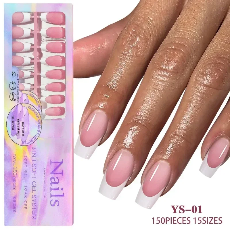 150pcs/Boxed French Gel Tips Press On Nails Black Coffee Almond Nails ...