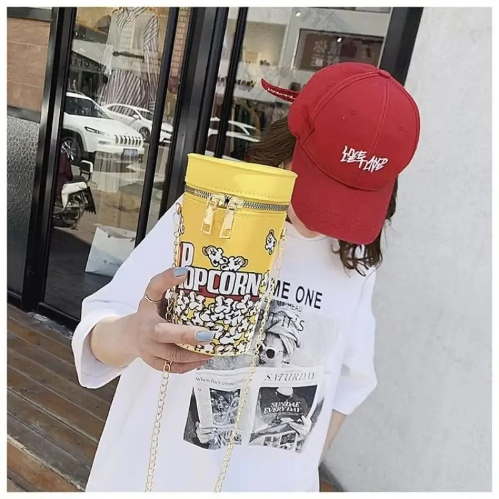 New PU Popcorn Design Bucket Bag Chain Creative Cylinder Purse Fashion ...
