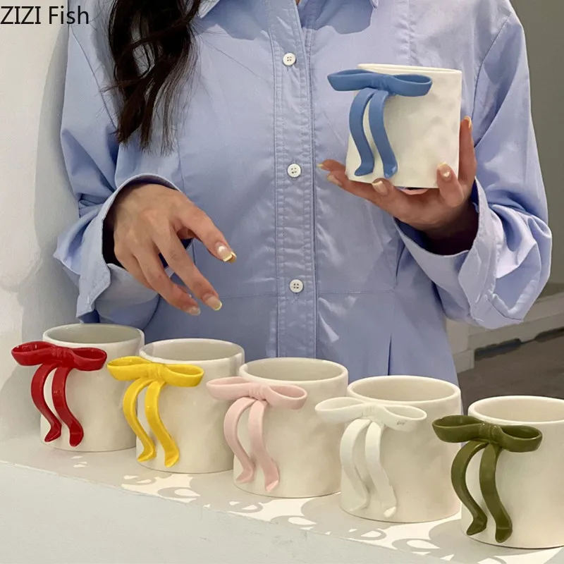 Bow-Handle-Mug-Creative-Ceramic-Water-Cup-Couple-Breakfast-Milk-Cup ...