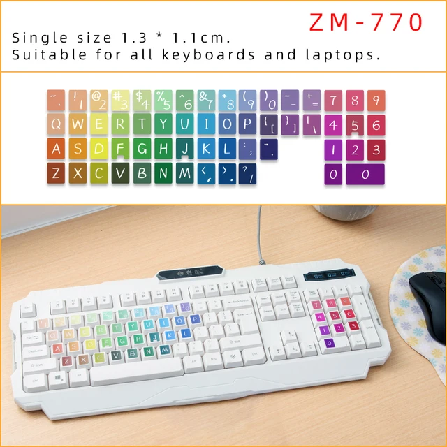 General desktop laptop keyboard pasted with letters, keys, stickers ...