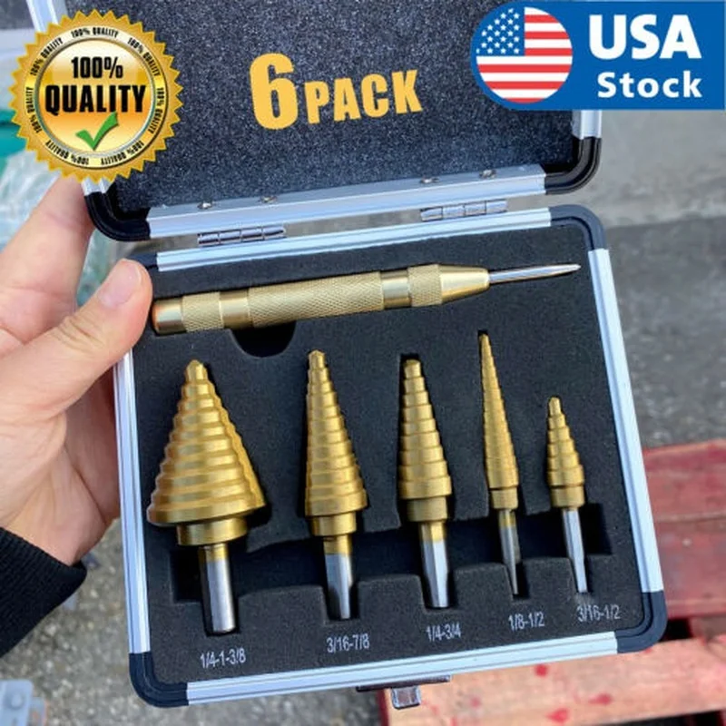 Titanium-Drill-Bit-Set-Steel-Step-Drill-Bit-Cone-Multiple-Hole-50-Sizes ...