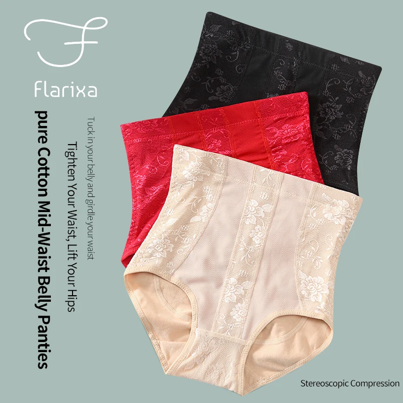 Flarixa 중간 허리 뱃살 컨트롤 팬티 플러스 사이즈 슬리밍 뱃살 속옷 엉덩이 리프트 팬티 바디 셰이퍼 여성 코튼