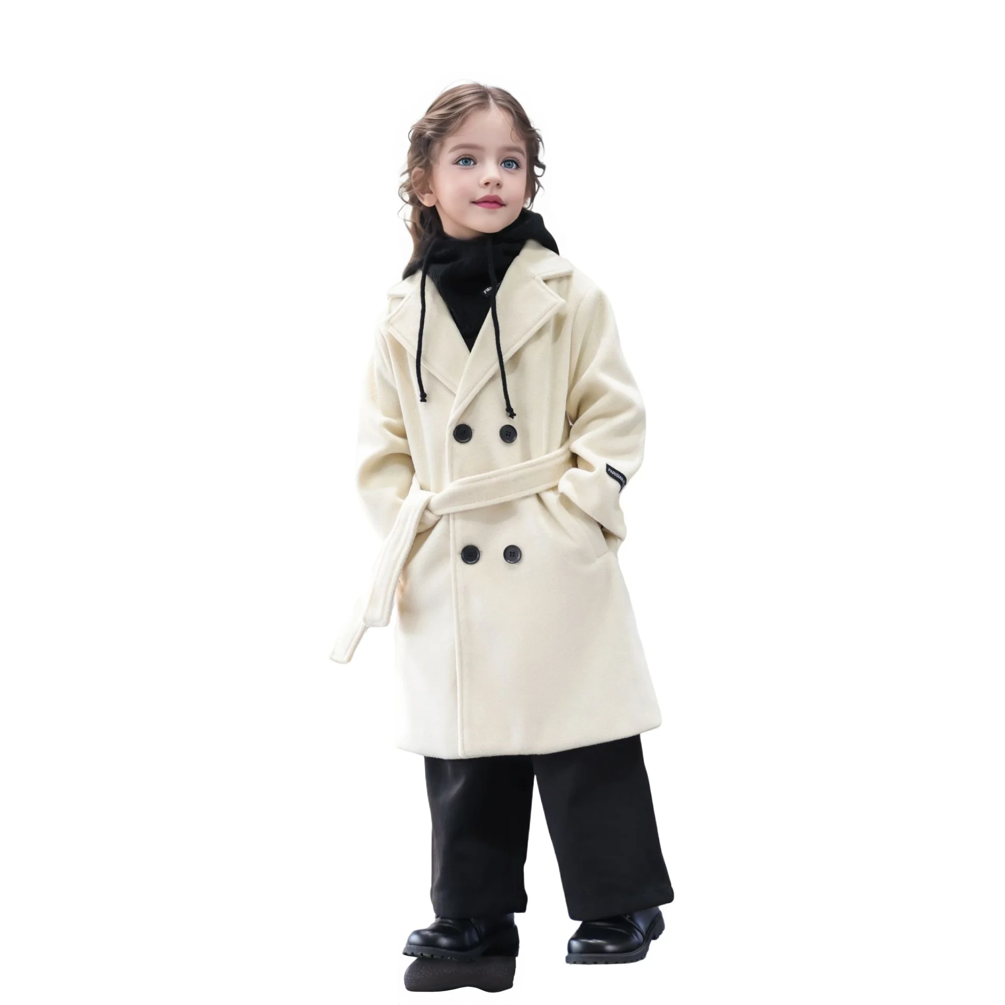Teenager Girls Beige Winter Warm Wool Coat Kids Windproof Outdoor Long ...