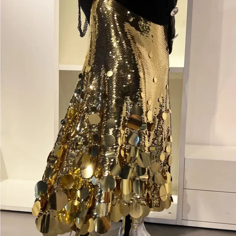 Luxury Elegant Women's Skirts Loose Fit Solid Sequin Skirt Fashion ...