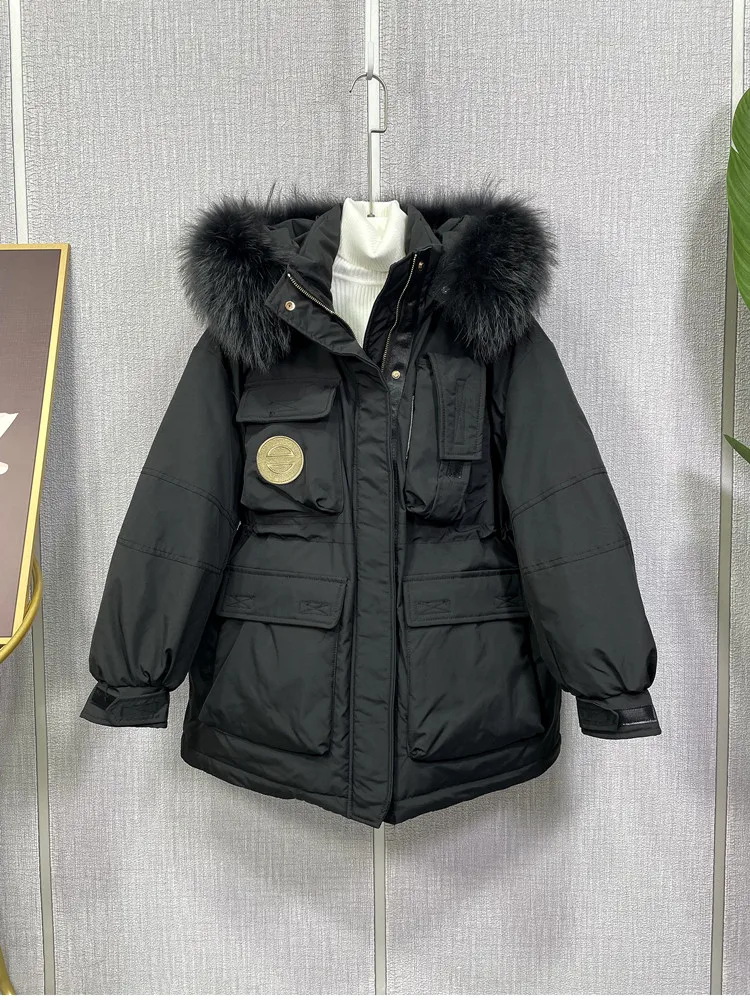 Parke femme manches longues à capuche Imperméable hiver confortable Veste Épais chaud Blanc ...