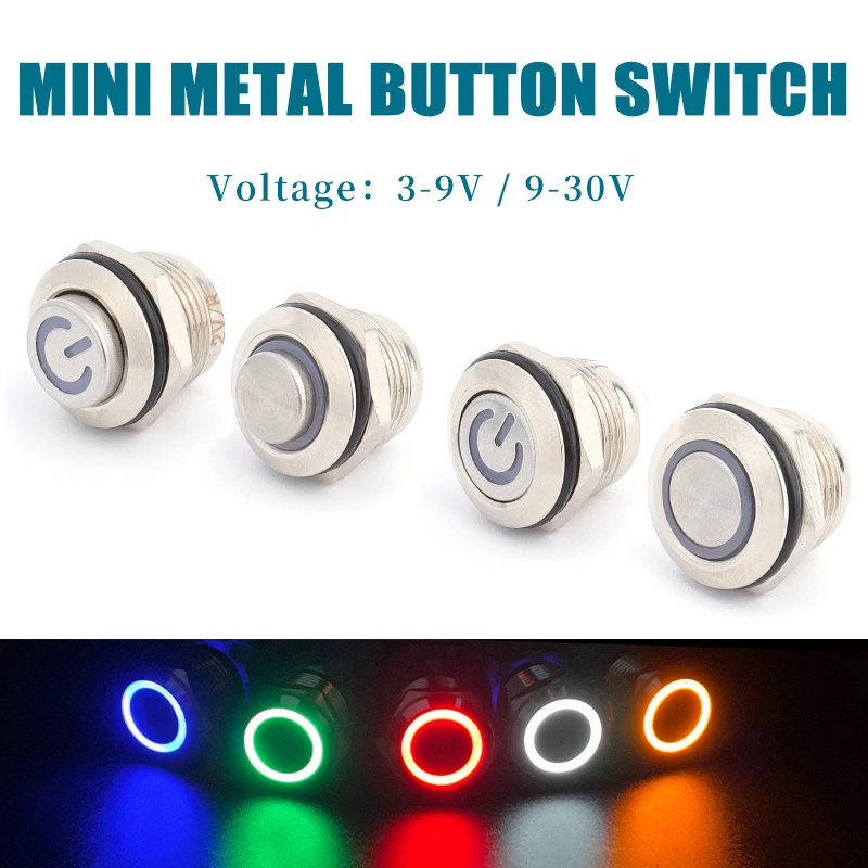 12MM-Ultra-Short-LED-Light-Mini-Metal-Button-Switch-3V-6V-12V-24V-220V ...