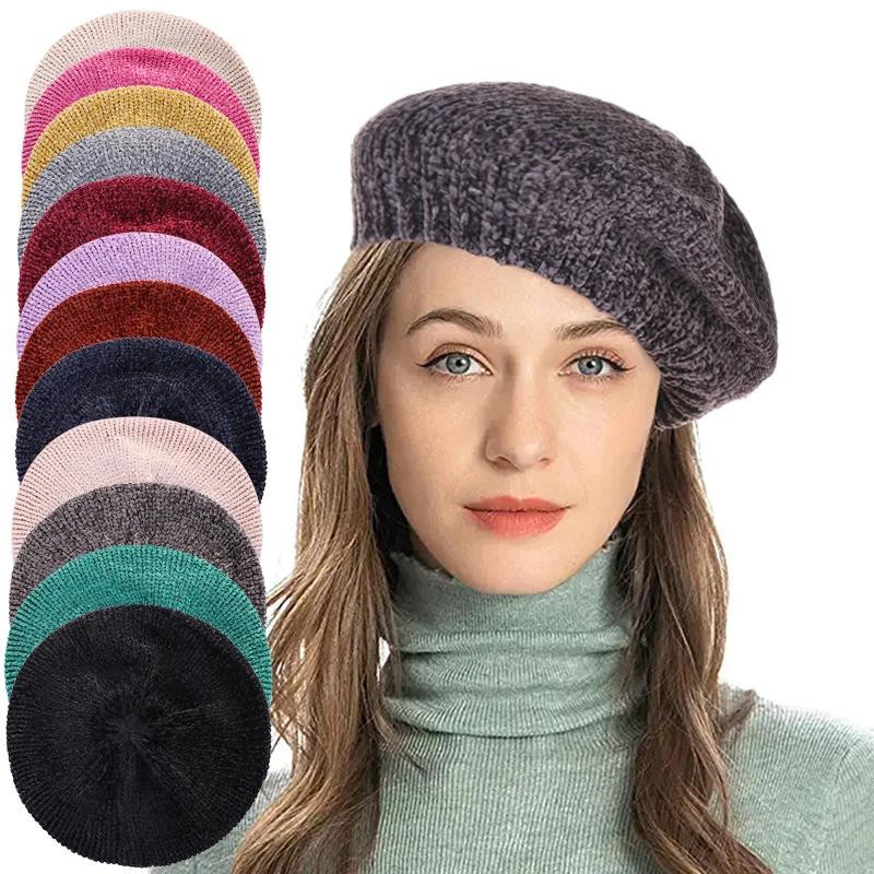 New-Women-Berets-Knitted-Hat-Thick-Warm-Hedging-Cap-Painter-Caps-Hat ...