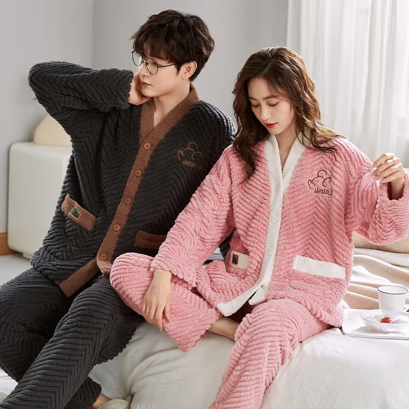 Couples-Winter-Flannel-Nightwear-Women-and-Men-Matching-Sleepwear-Coral ...