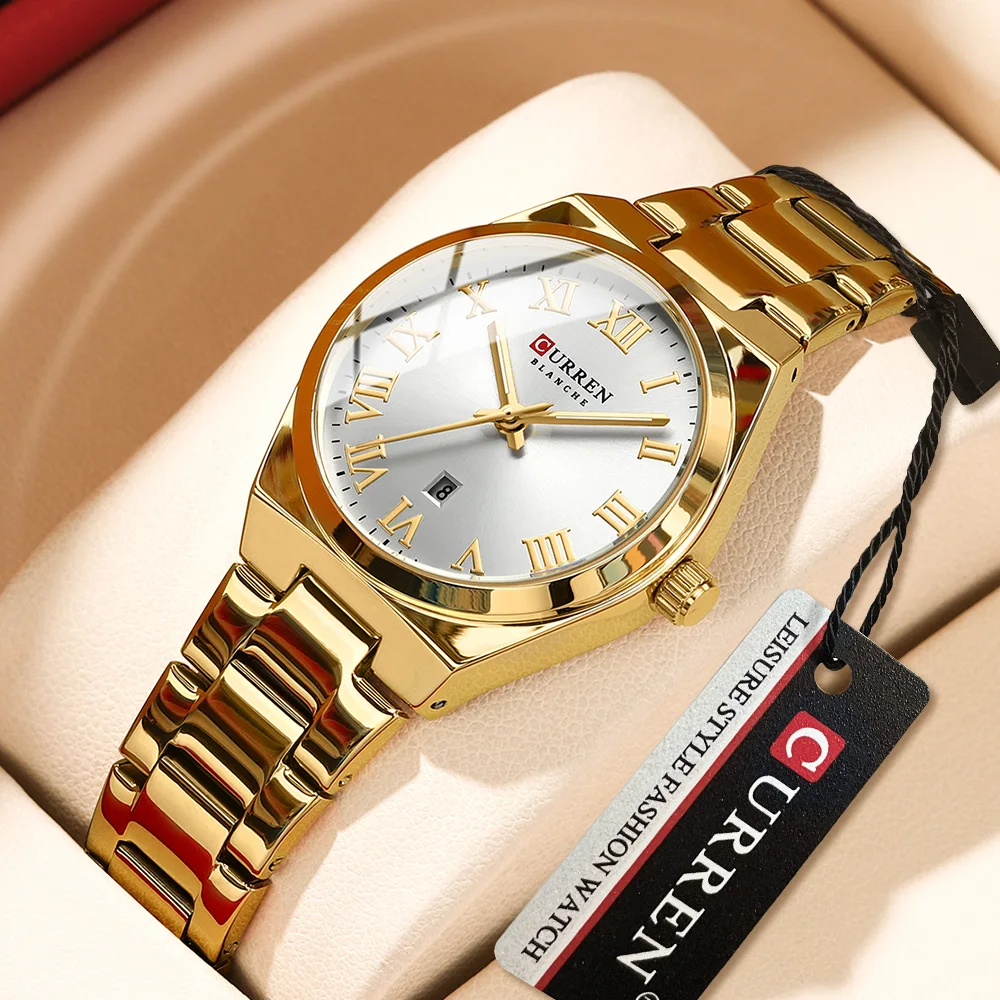 CURREN-Women-Watches-Fashion-Gold-Stainless-Stain-Steel-Ladies-Watch ...