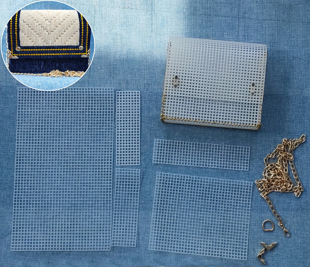 1 Set Weaving Bag Plastic Mesh Kit With Metal Button Chain For Women ...