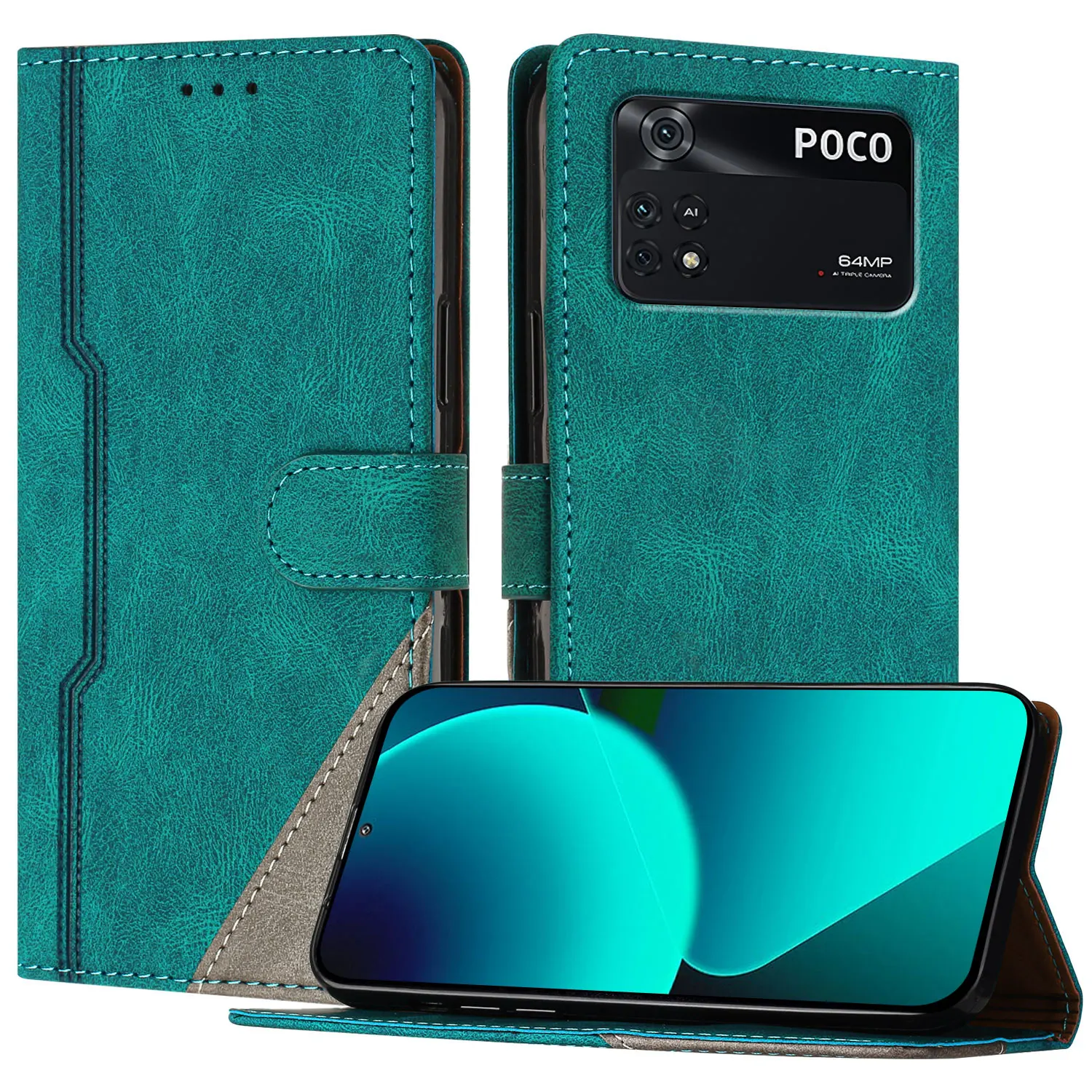 Deluxe Magnetic Leather Flip Wallet Case for Poco C61 (GN)