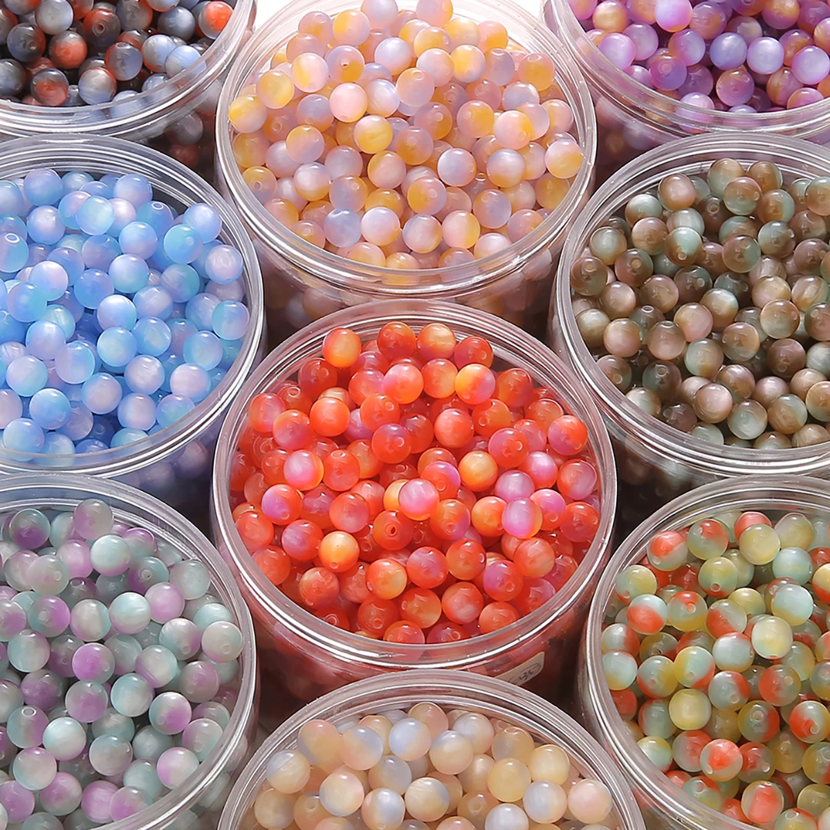 10-20Pcs Resin Iridescent Gilded Gradient Imitation Cat Eye Round Beads ...
