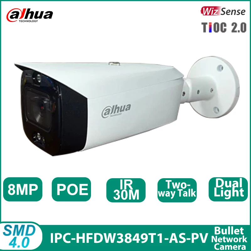 Dahua IPC-HFW3849T1-AS-PV 8MP Dual Illumination Active Deterrence Fixed-focal IR 30M Bullet ...