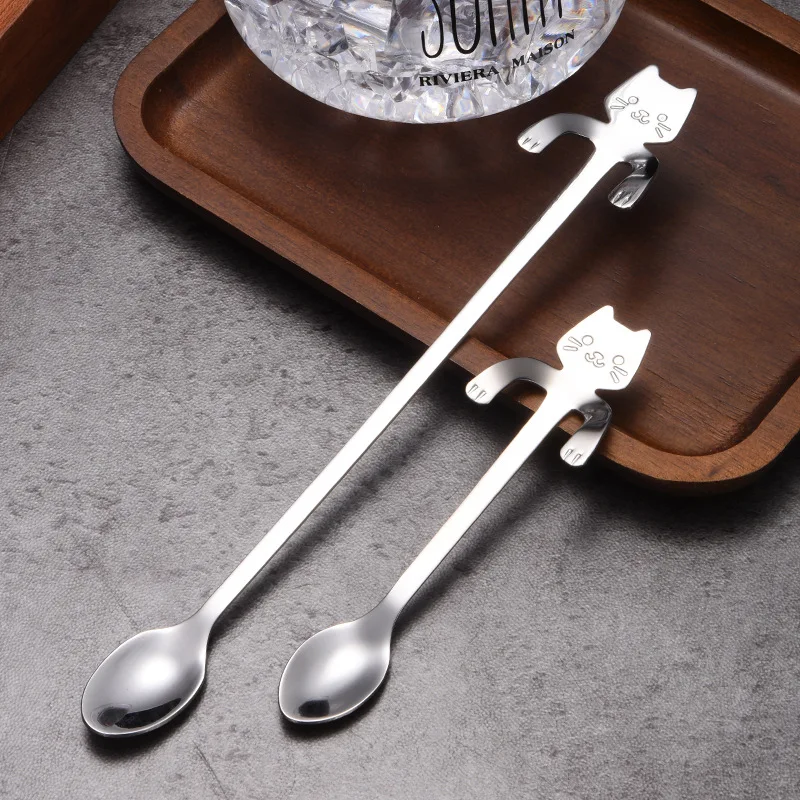 2-4PCS-Set-304-Stainless-Steel-Cat-Spoon-Creative-Cartoon-Hanging-Edge ...