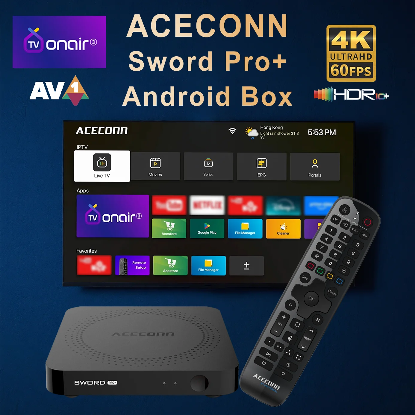 ACECONN Streaming Android IPTV Boxes 4K TVONAIR3 Dual WiFi BT Support ...