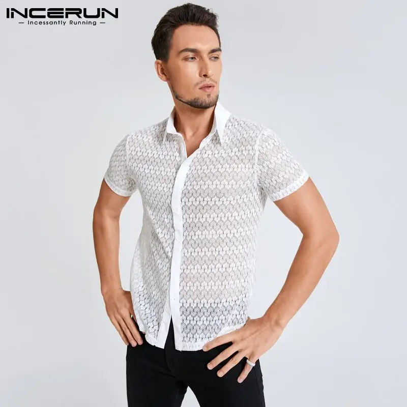 INCERUN Tops 2024 American Style Sexy Men's Lace Printing Shirts Casual ...