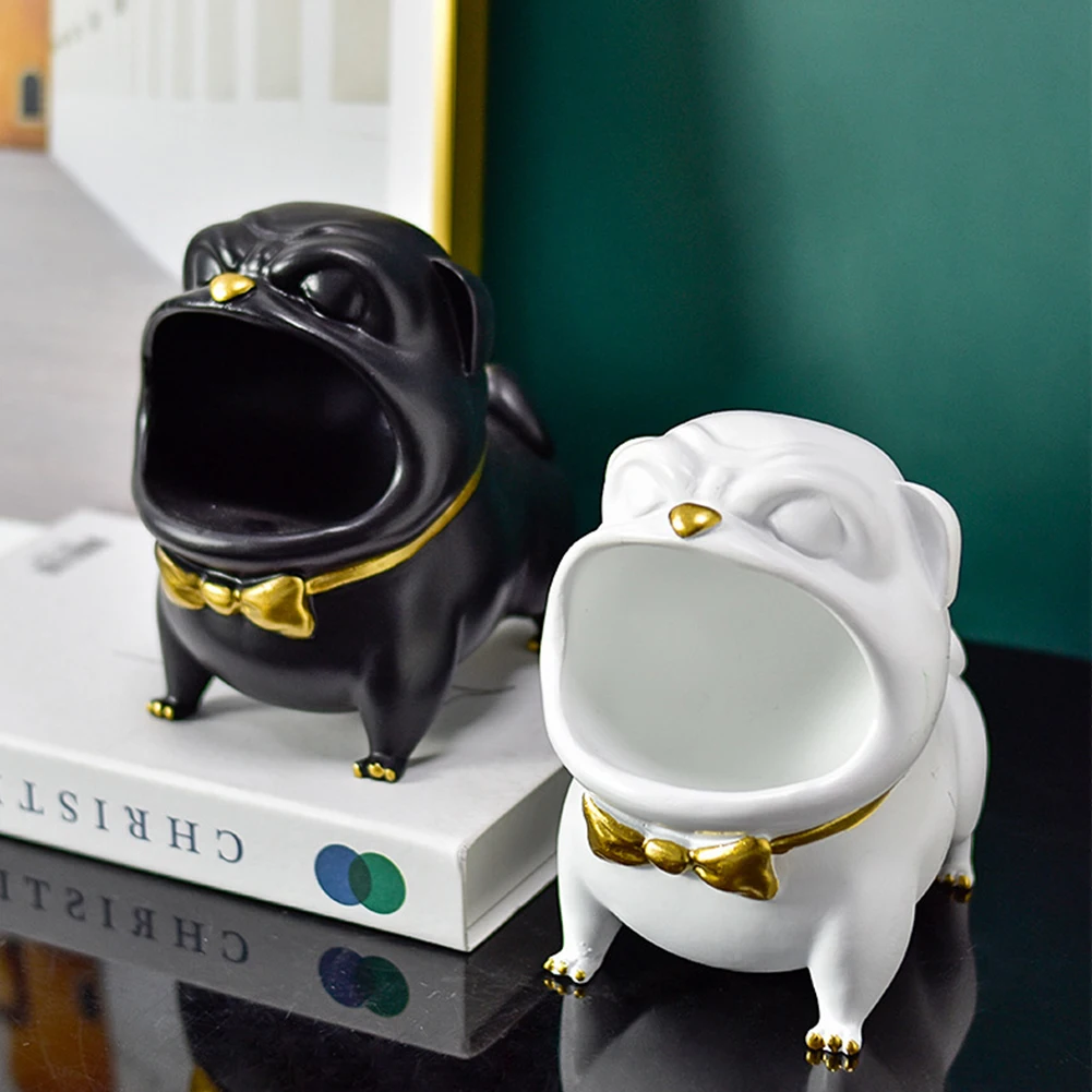 Resin Entryway Key Statue Tray Small Object Storage Tray Bulldog Statue ...