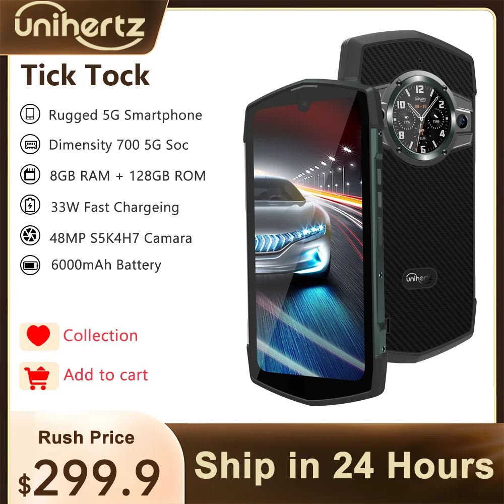Unihertz Tick Tock 5G Rugged Waterproof Smartphone Android 8GB 128GB Octa Core 8MP 48MP ...