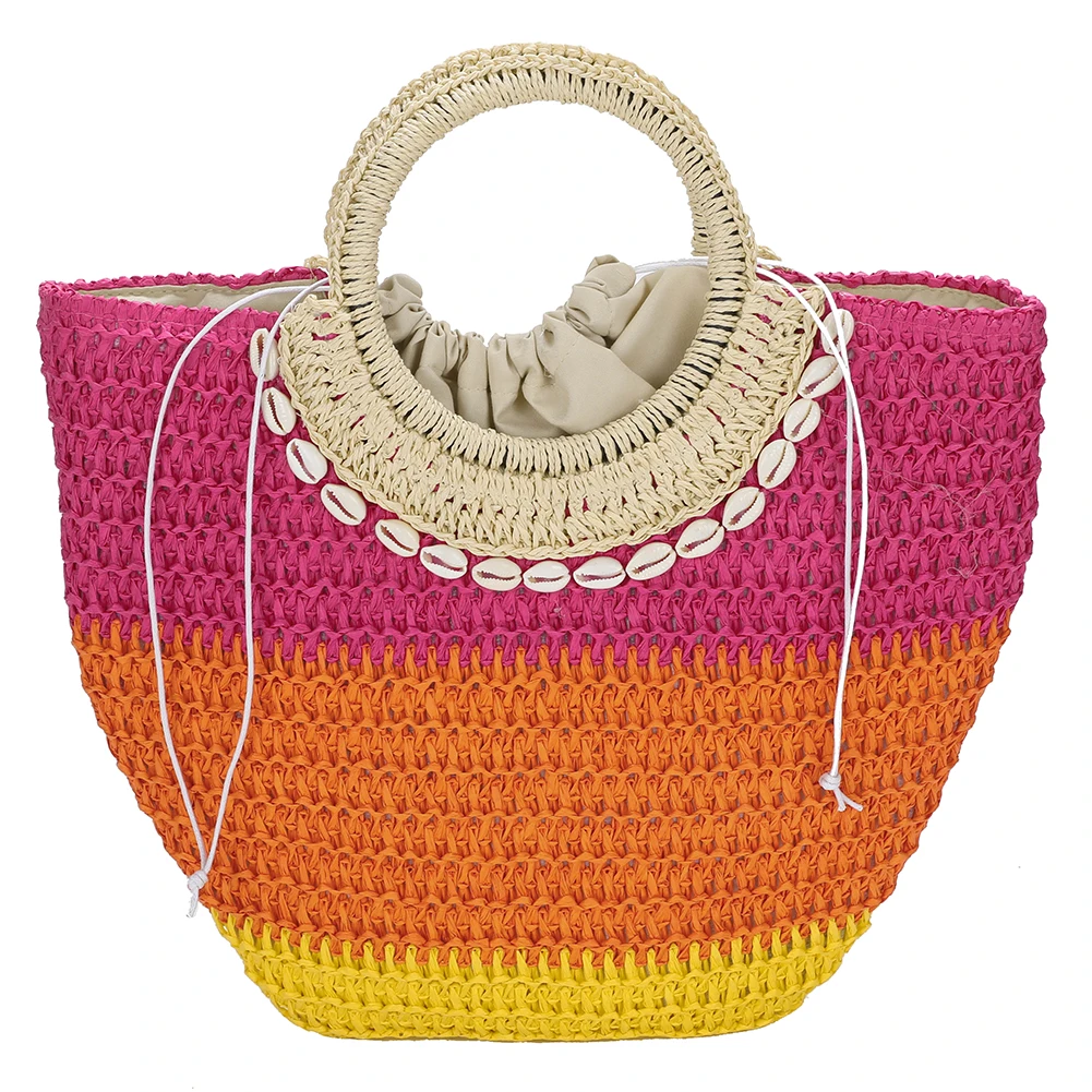 Women-Hand-Woven-Bag-Contrasting-Colors-Straw-Weaving-Bag-Summer ...