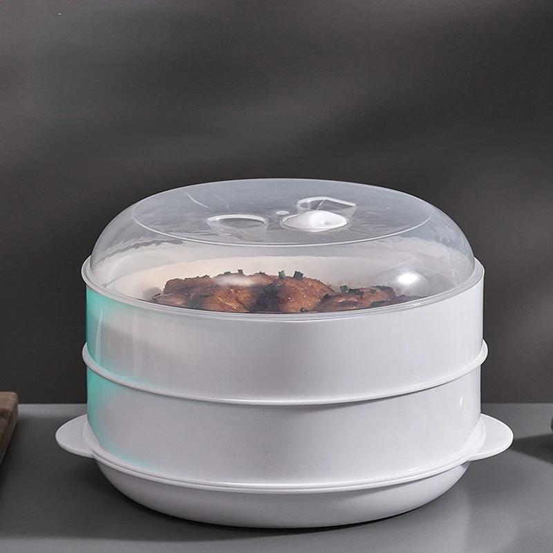 Double Plastic Steamer Microwave Oven Round Steamer With Lid Cookware ...