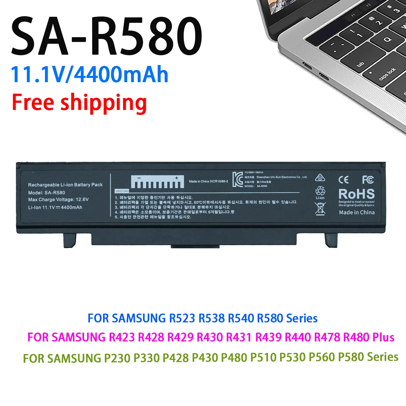 SA-R580 Laptop Battery for Samsung R580 R540 R519 R525 R430 R530 RV511 ...