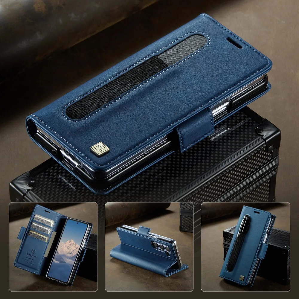 Leather Flip Wallet Phone Case with Pen Holder For Samsung Galaxy Z ...