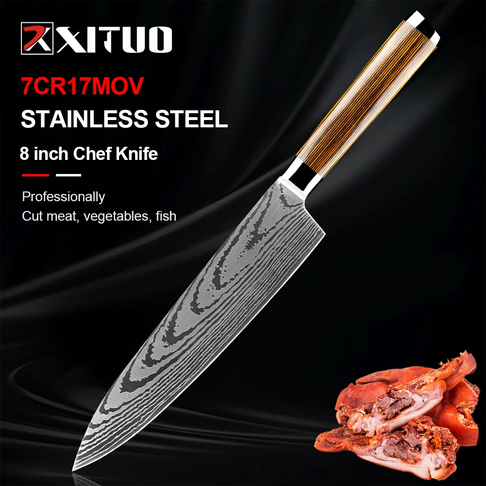 Faca do chef 8 polegada lâmina de aço inoxidável carbono punho madeira ...
