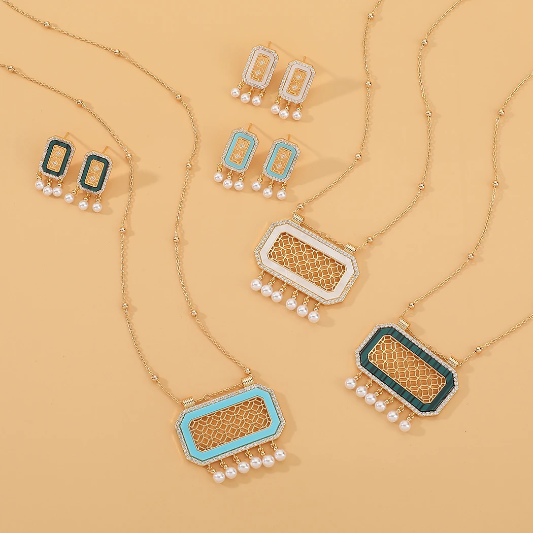 Fashion Women Long Chain Necklace & Earring Hollow Out Dubai Arabian ...