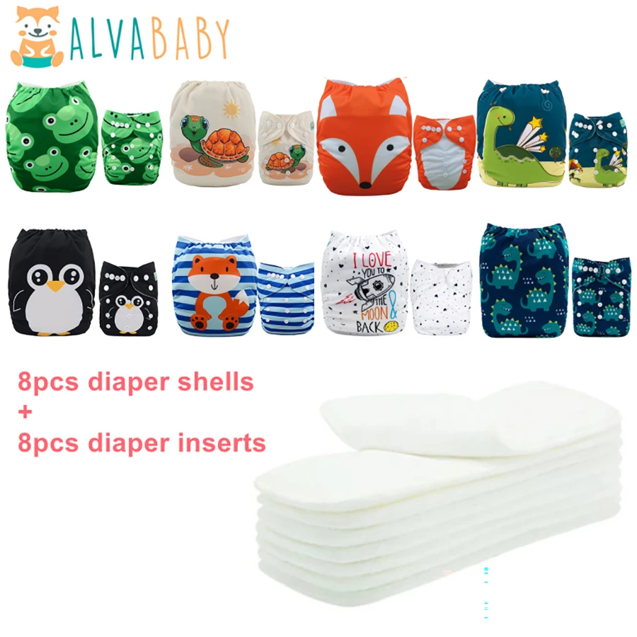 ALVABABY-8-diapers-8-Inserts-Baby-Cloth-Diapers-One-Size-Adjustable ...