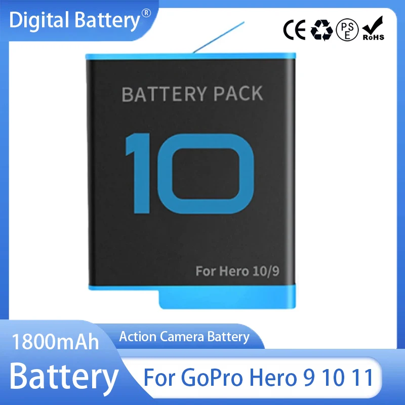 For GoPro Hero 11 10 9 Battery 1800mAh Rechargeable Battery Storage For ...