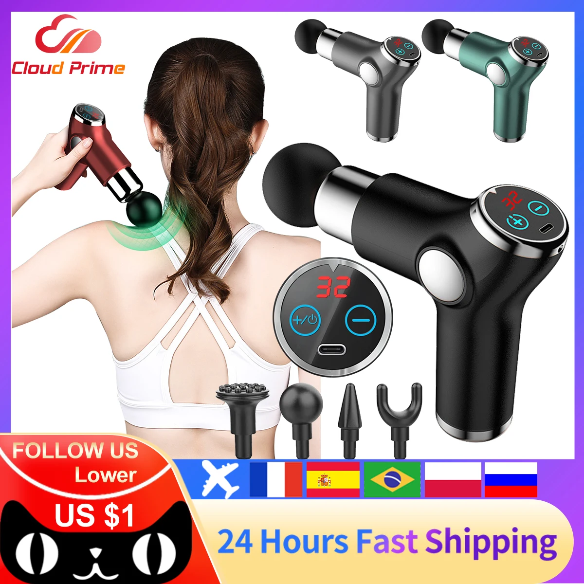 32 Speed Massage Gun Mini Lcd Display Electric Massager Deep Muscle ...