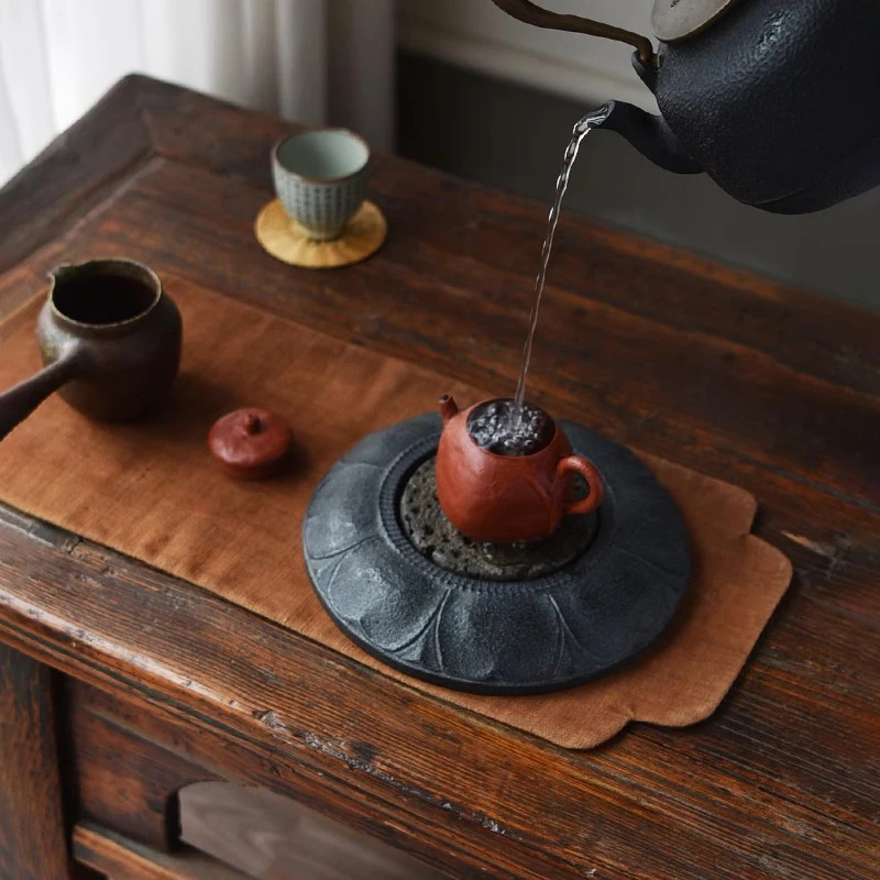 Lotus Teapot Tray Natural Black Basalt Volcanic Rock Carved Dry Brew ...