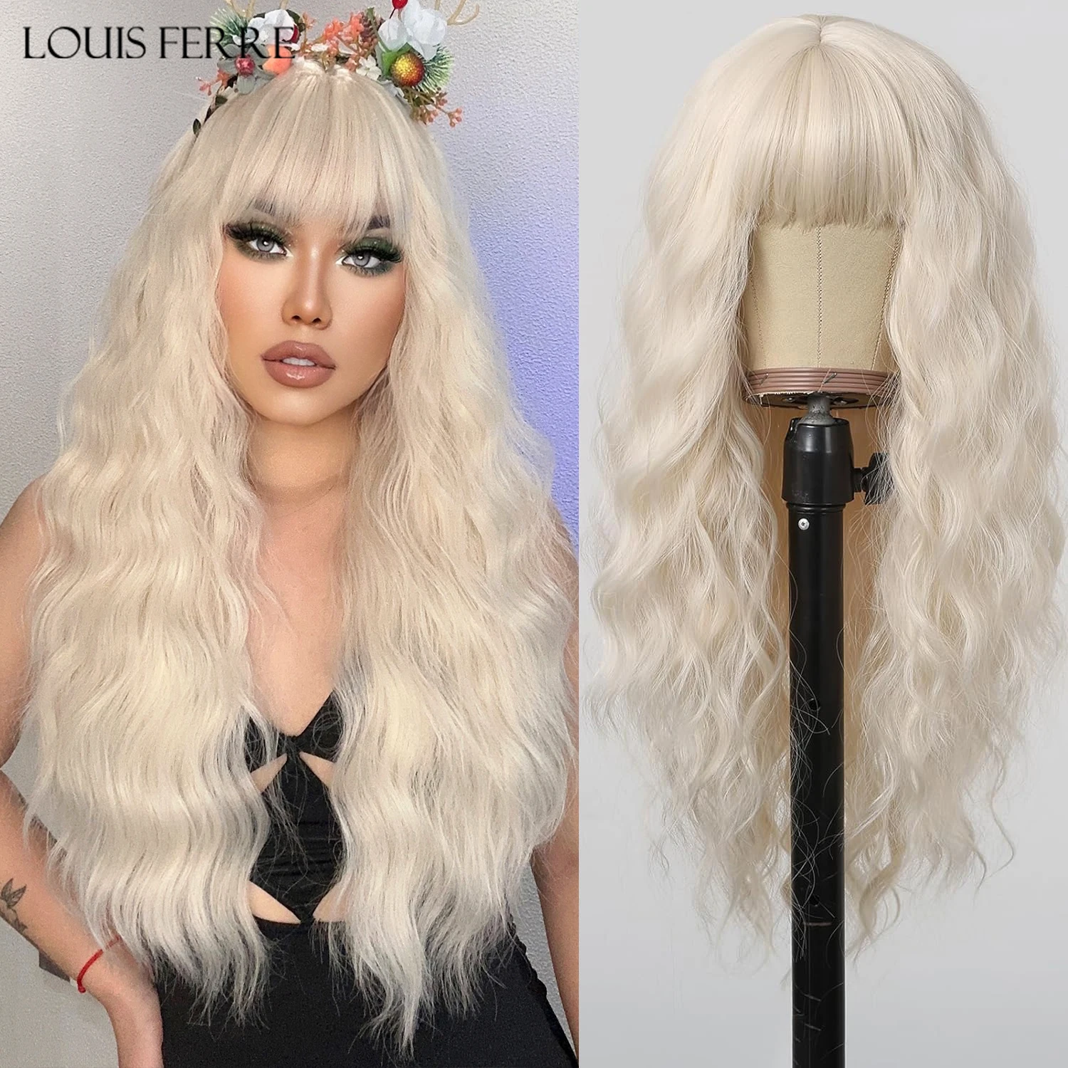 LOUIS-FERRE-26-Inch-Long-Blonde-Wig-for-Women-Long-Curly-Wavy-White ...