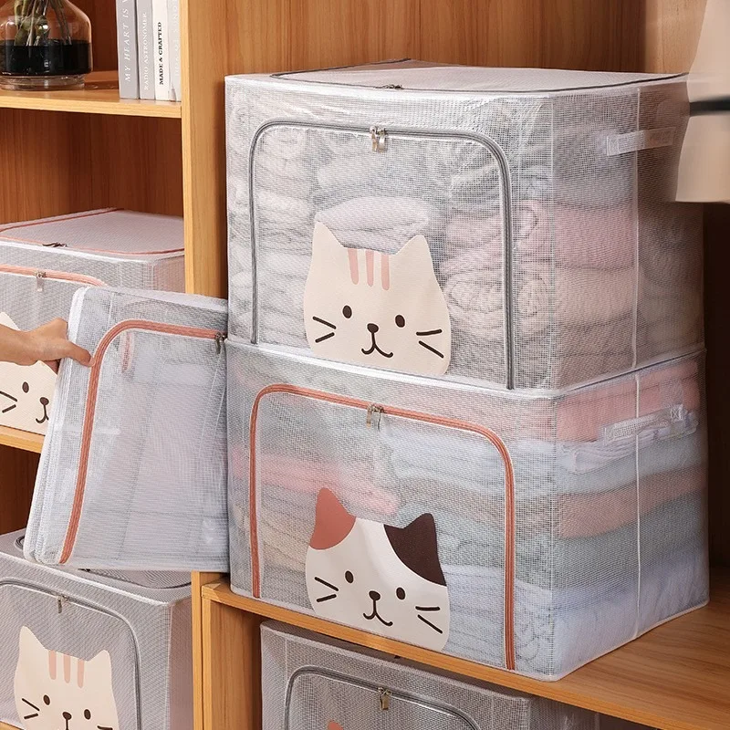 Fully Transparent PVC Folding Clothing Storage Box Animal Head Cat Head ...