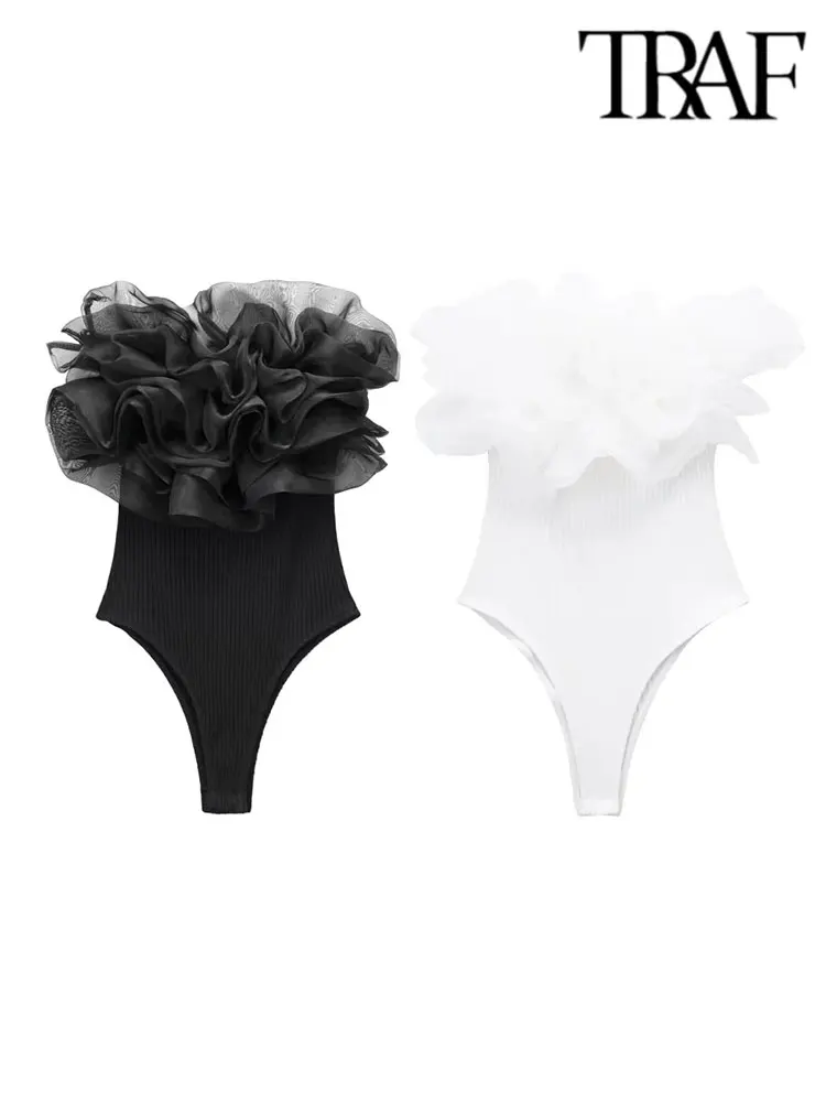 TRAF body sin tirantes para mujer, traje Sexy de Organza 3D con retazos ...