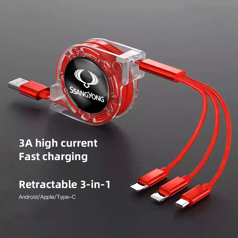 USB-Type-C-Fast-Charging-Cable-3in1-Telescopic-Charger-For-SsangYong ...